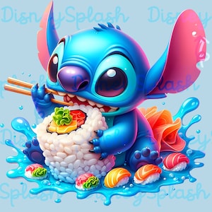 Stitch Sushi Watercolor Splash, Clipart Images, Graphics and Artwork ...