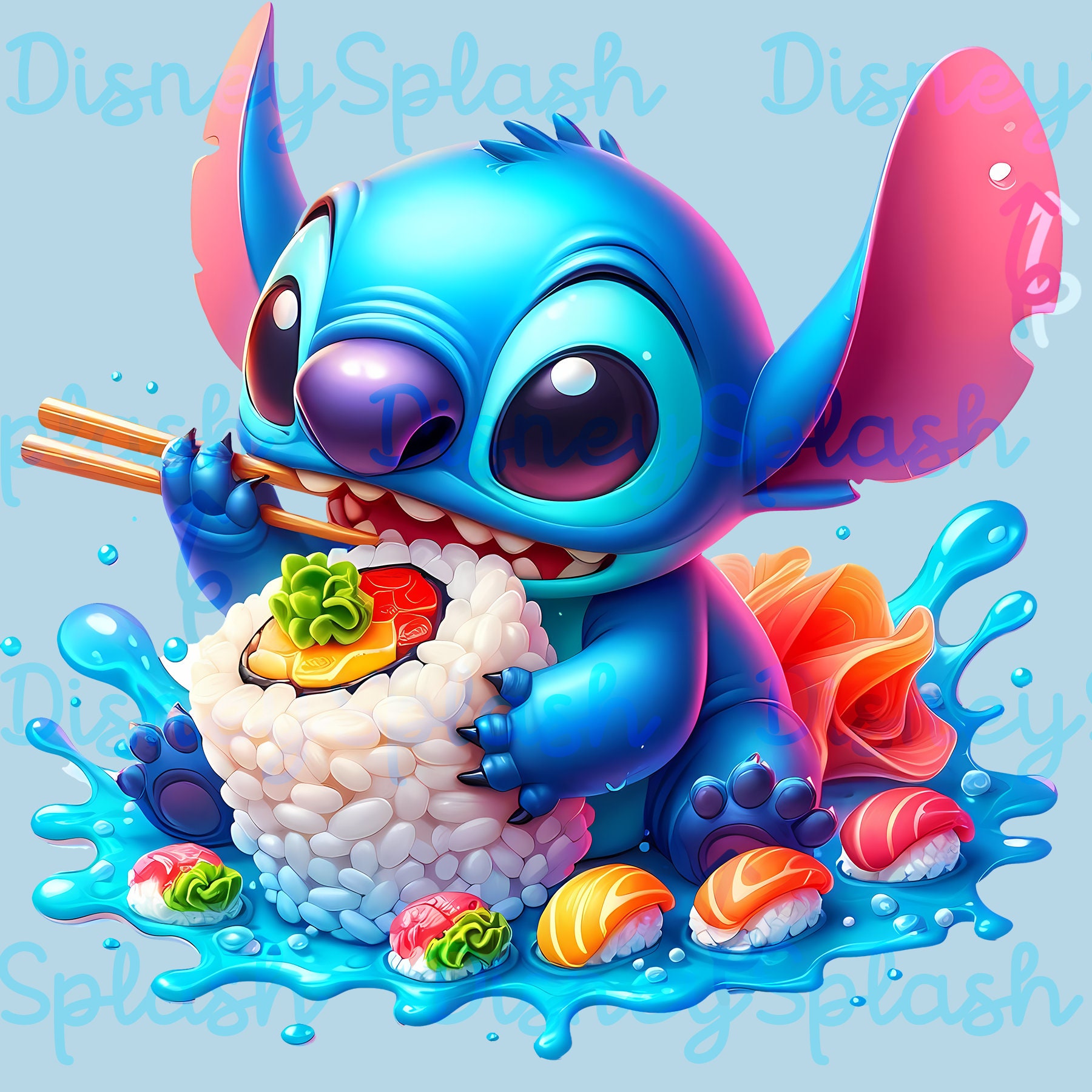 Stitch Sushi Watercolor Splash, Clipart Images, Graphics and Artwork ...