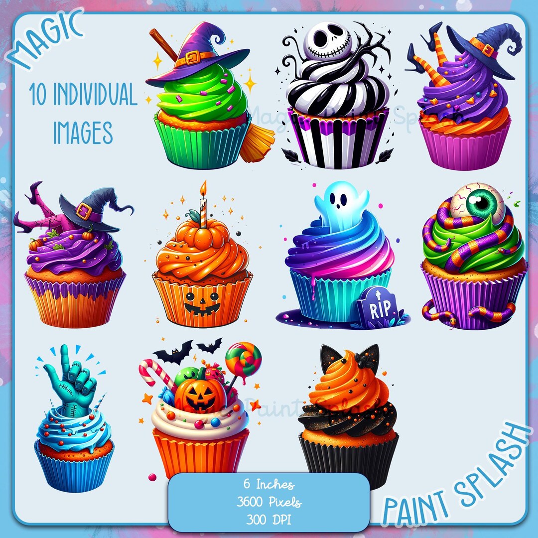 Halloween Cupcakes Clipart Set: Spooky Dessert PNG Images (digital ...