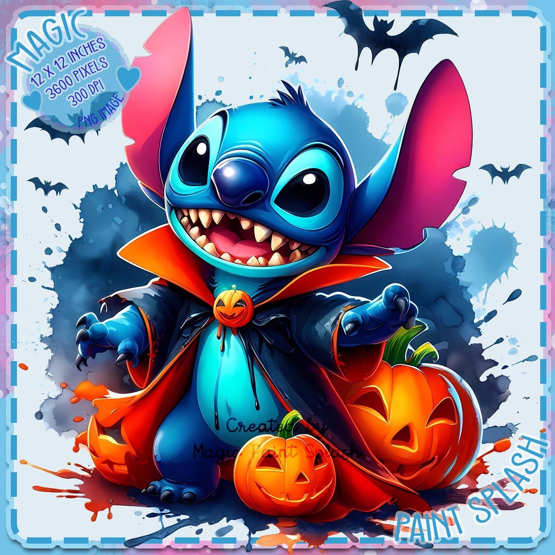 Halloween Vampire Stitch PNG: Watercolor Clipart Image (digital ...