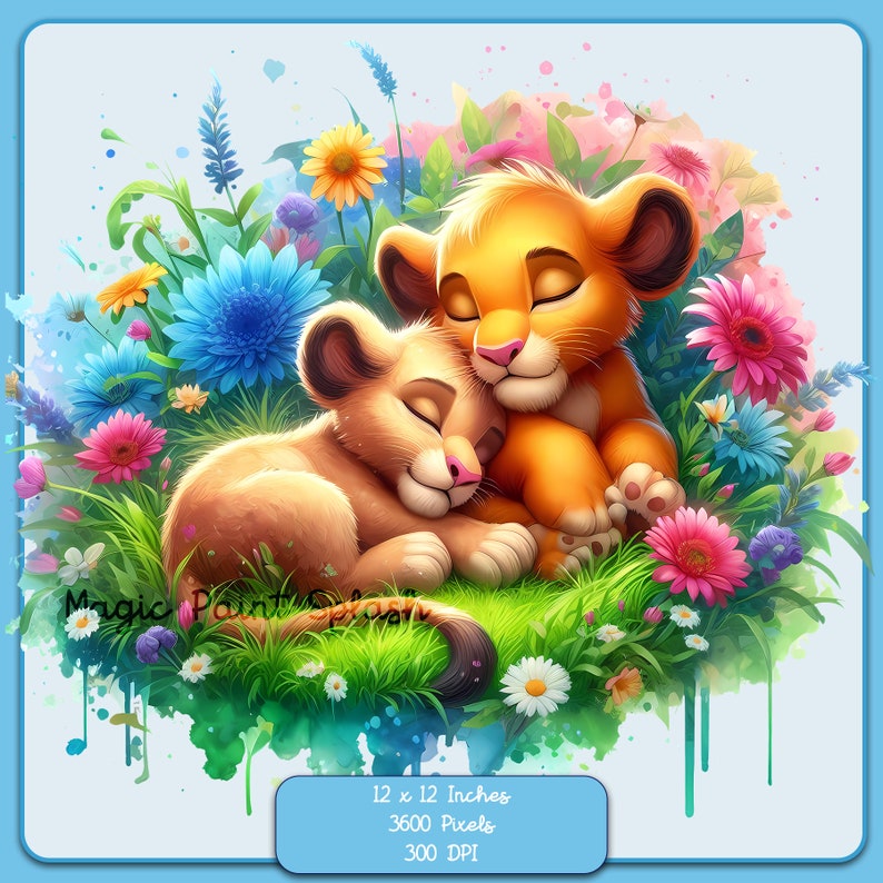 Simba and Nala Cubs Watercolor Splash, Clipart Images, Graphics and ...
