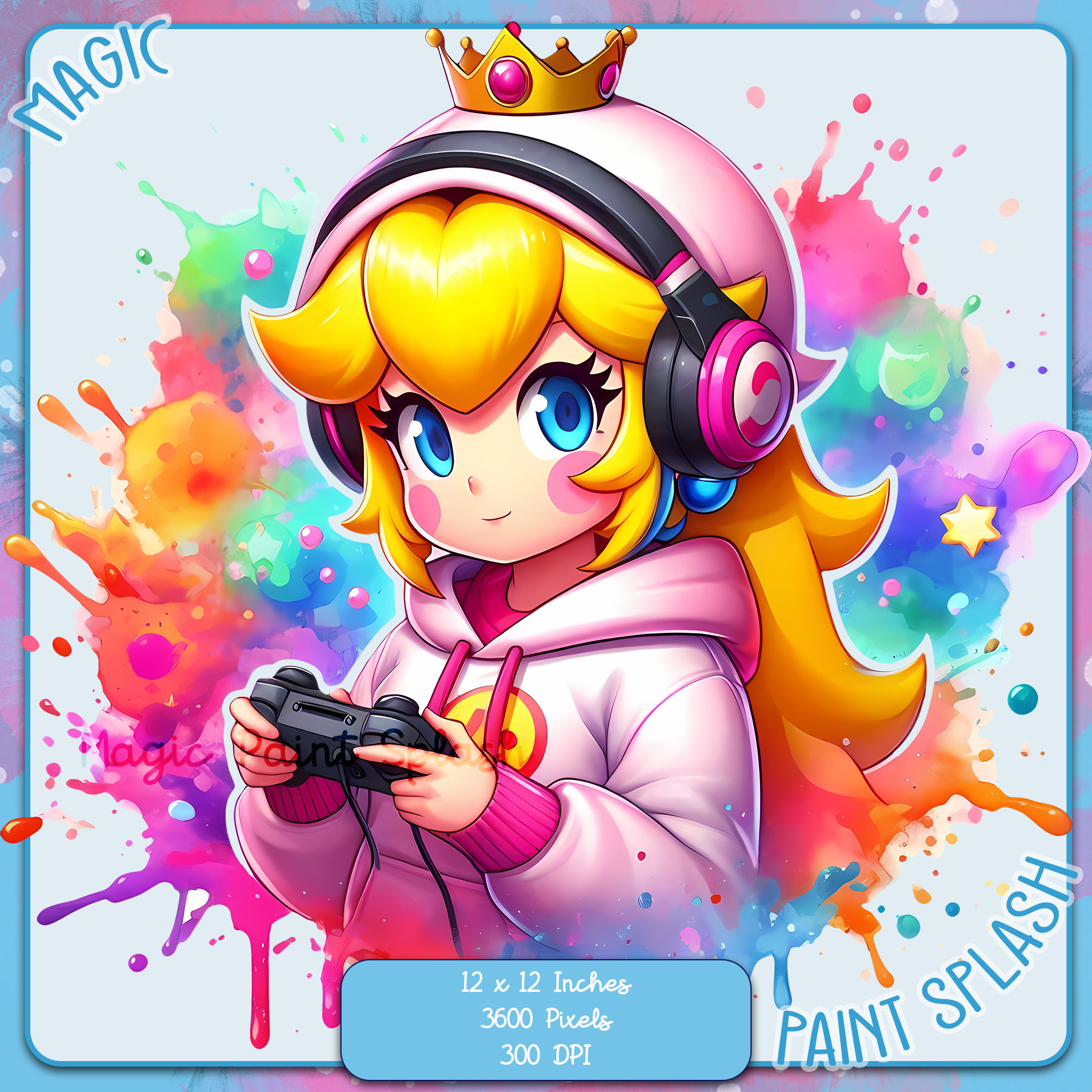 Princess Peach Gamer Clipart: Watercolor Splash PNG (digital Download ...