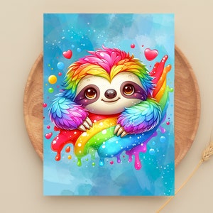 Rainbow Sloth Watercolor Splash, Clipart Images, Graphics and Artwork ...