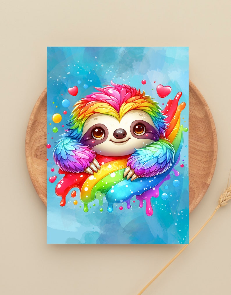 Rainbow Sloth Watercolor Splash PNG: Animal Clipart (digital Download ...