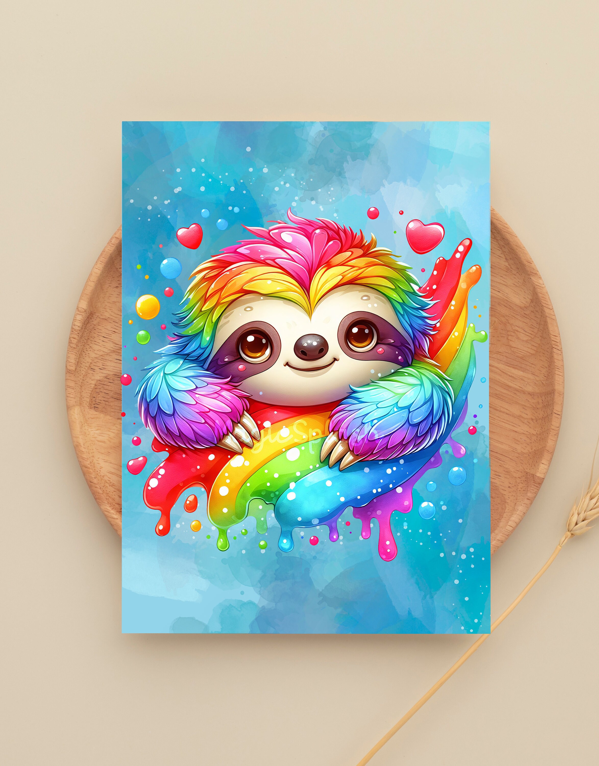 Rainbow Sloth Watercolor Splash PNG: Animal Clipart (digital Download ...