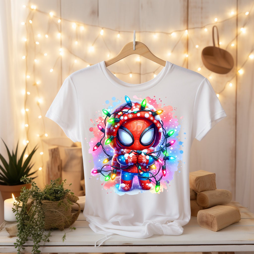 Spidey Christmas Lights Clipart: Watercolor Superhero PNG (digital ...