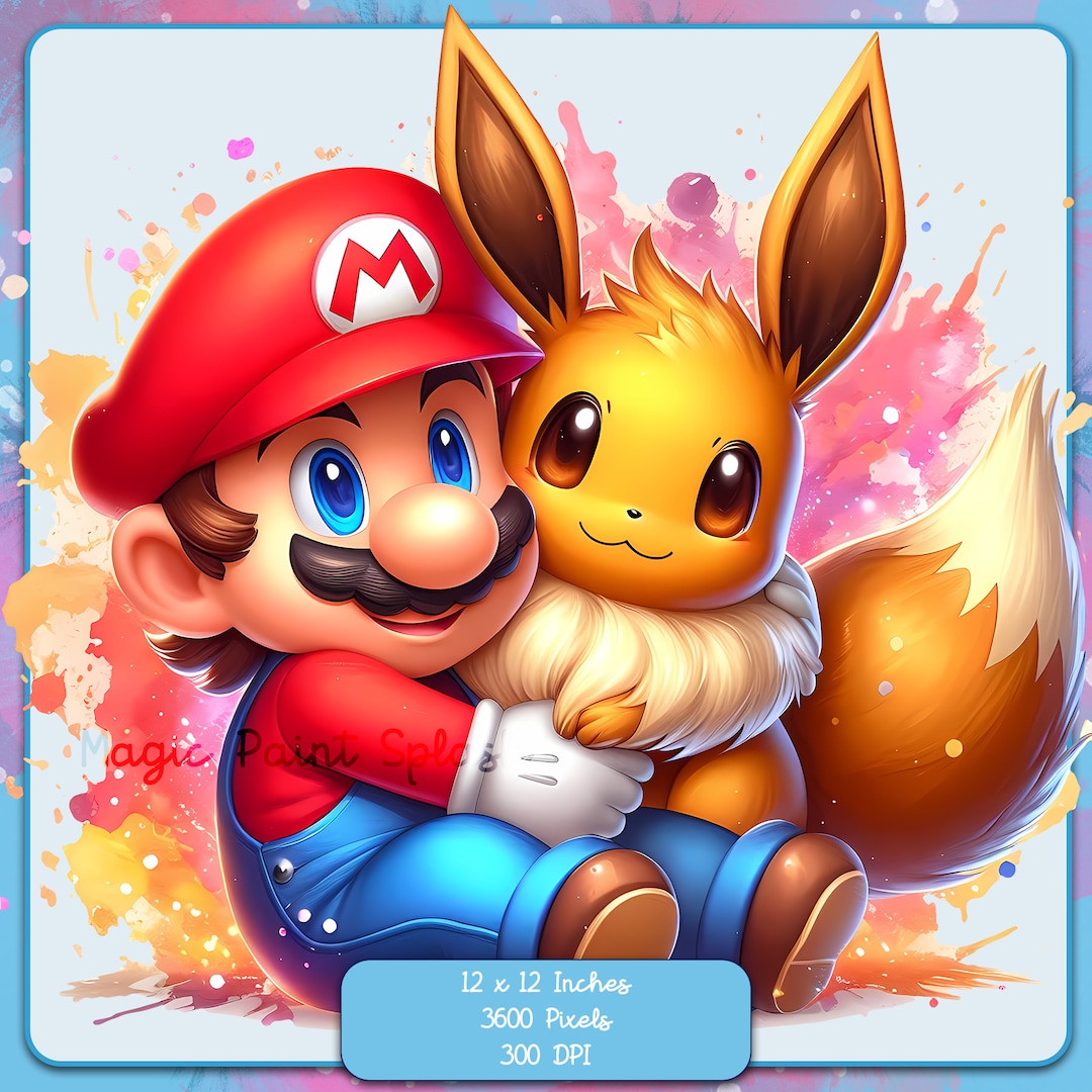 Mario and Eevee Watercolor Splash, Clipart Images, Graphics and Artwork ...