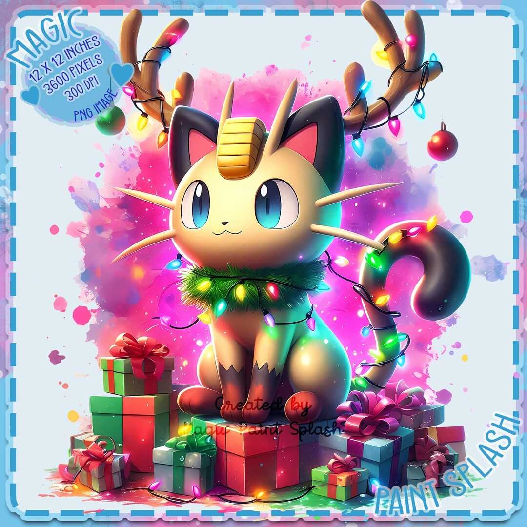 Meowth Christmas Watercolor Splash, Clipart Images, Graphics and ...