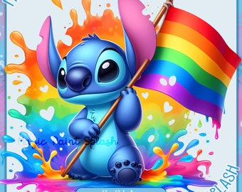 Stitch Pride Flag Watercolor Splash, Graphics and Artwork, Rainbow ...