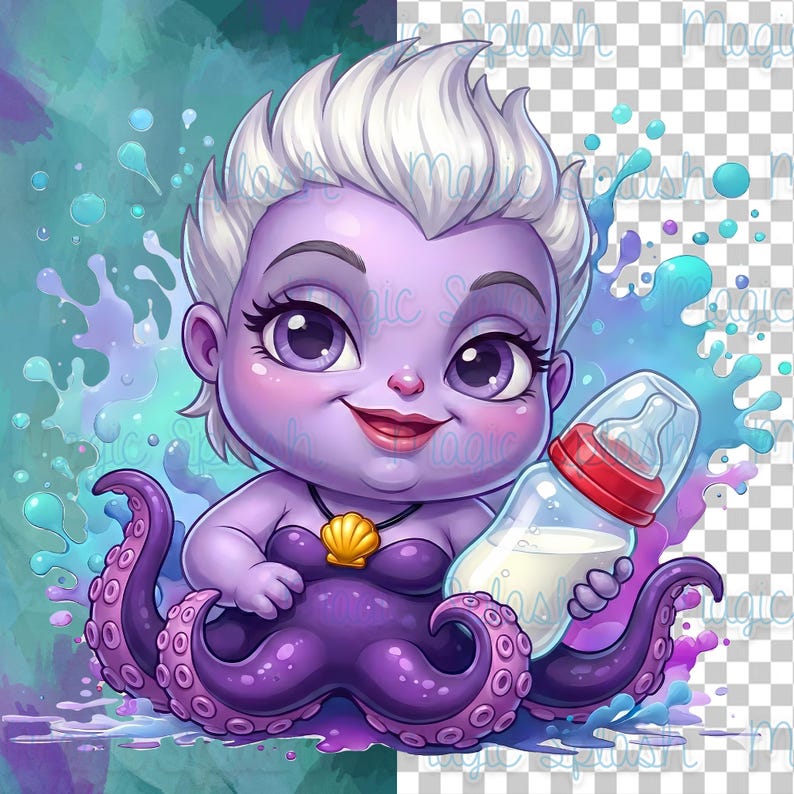 Watercolor Baby Ursula Clipart, Villain PNG (digital Download) - Etsy