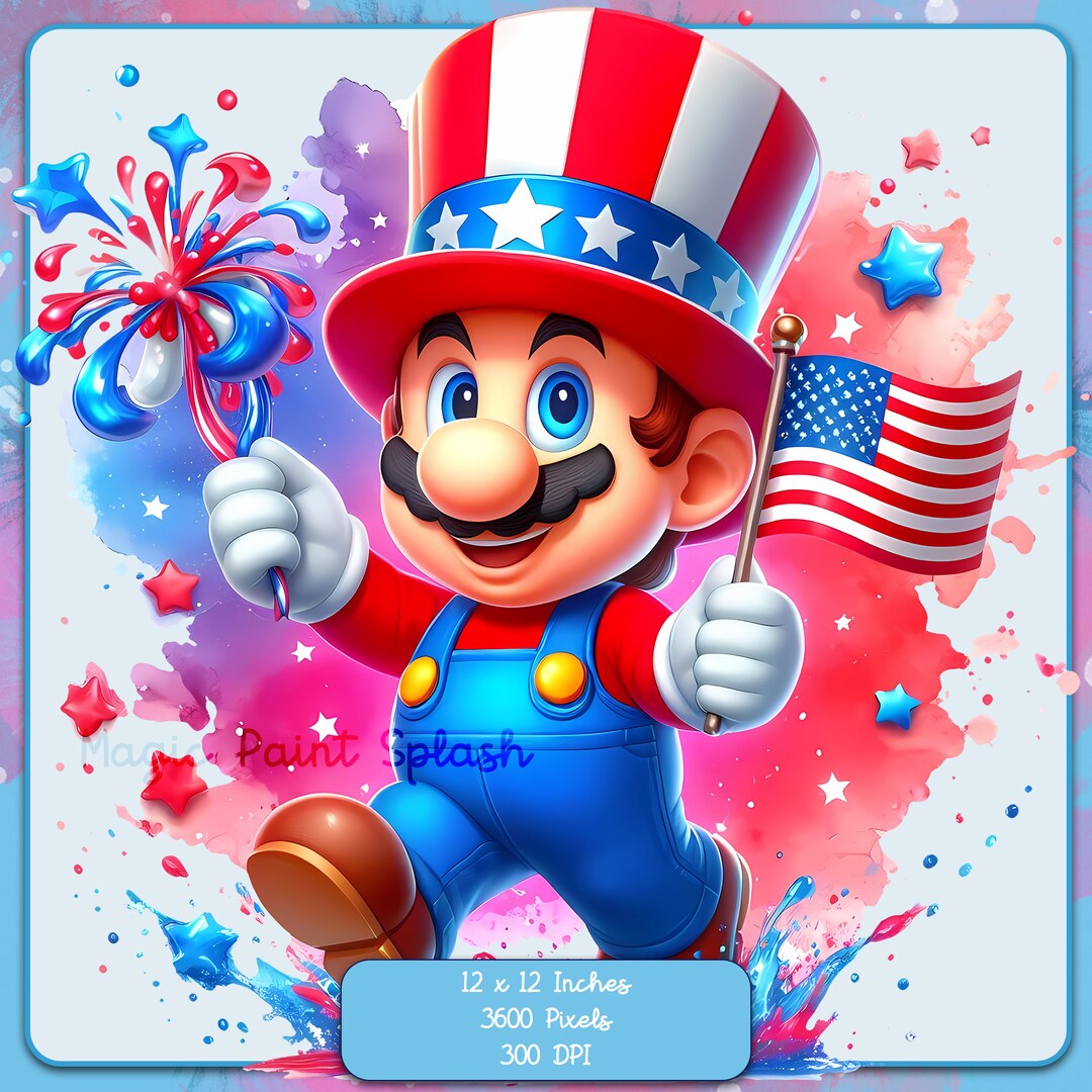 Mario 4th of July Watercolor Splash, Clipart Images, Graphics and ...