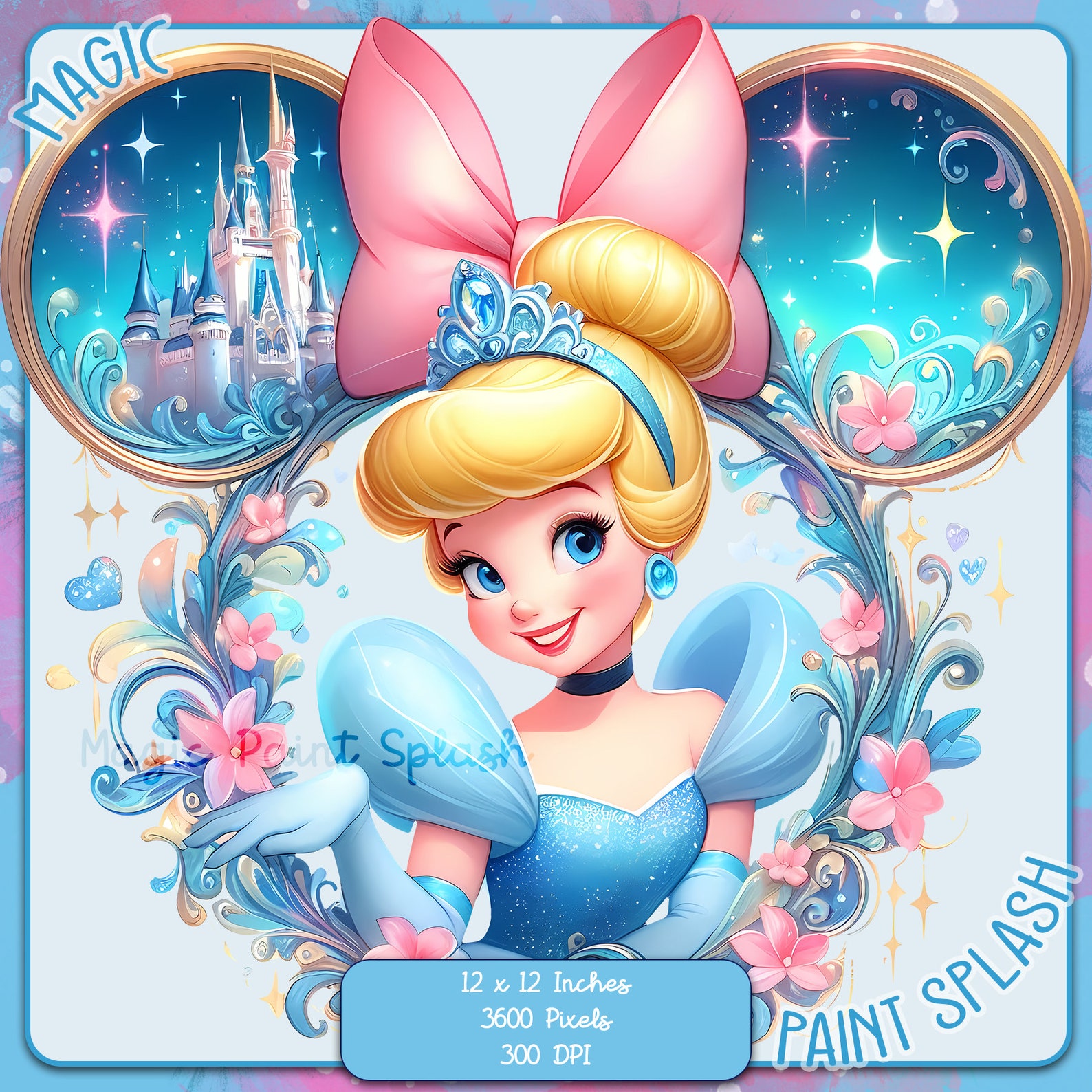 Cinderella Watercolor Splash Clipart: Rainbow Princess PNG (digital ...