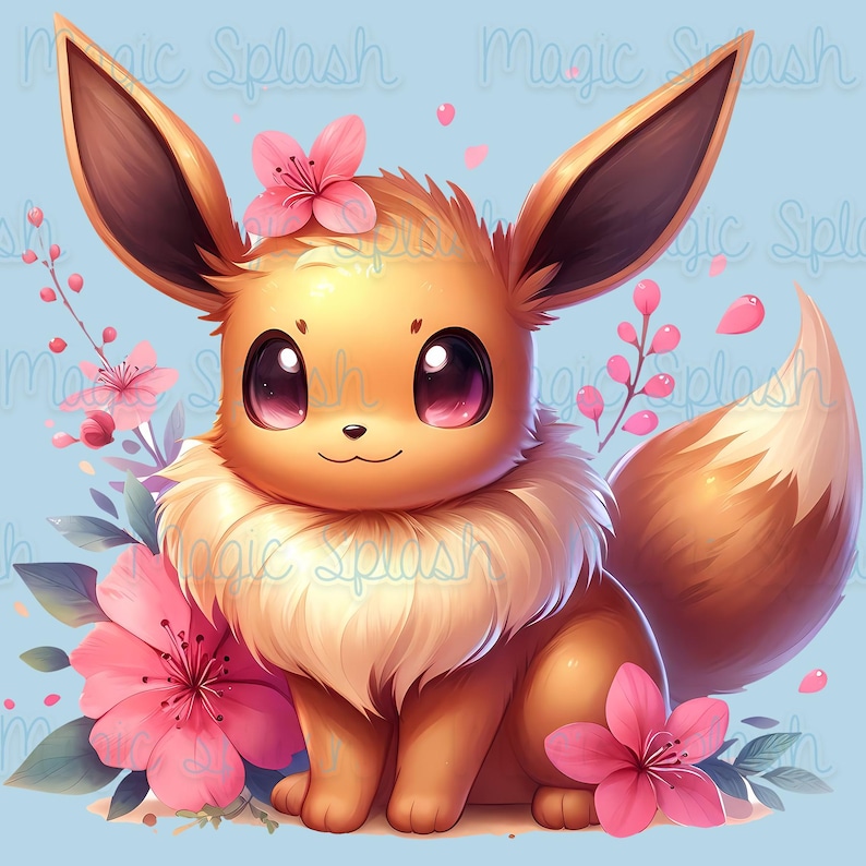 Floral Eevee PNG Image, Cute Monster Artwork (digital Download) - Etsy