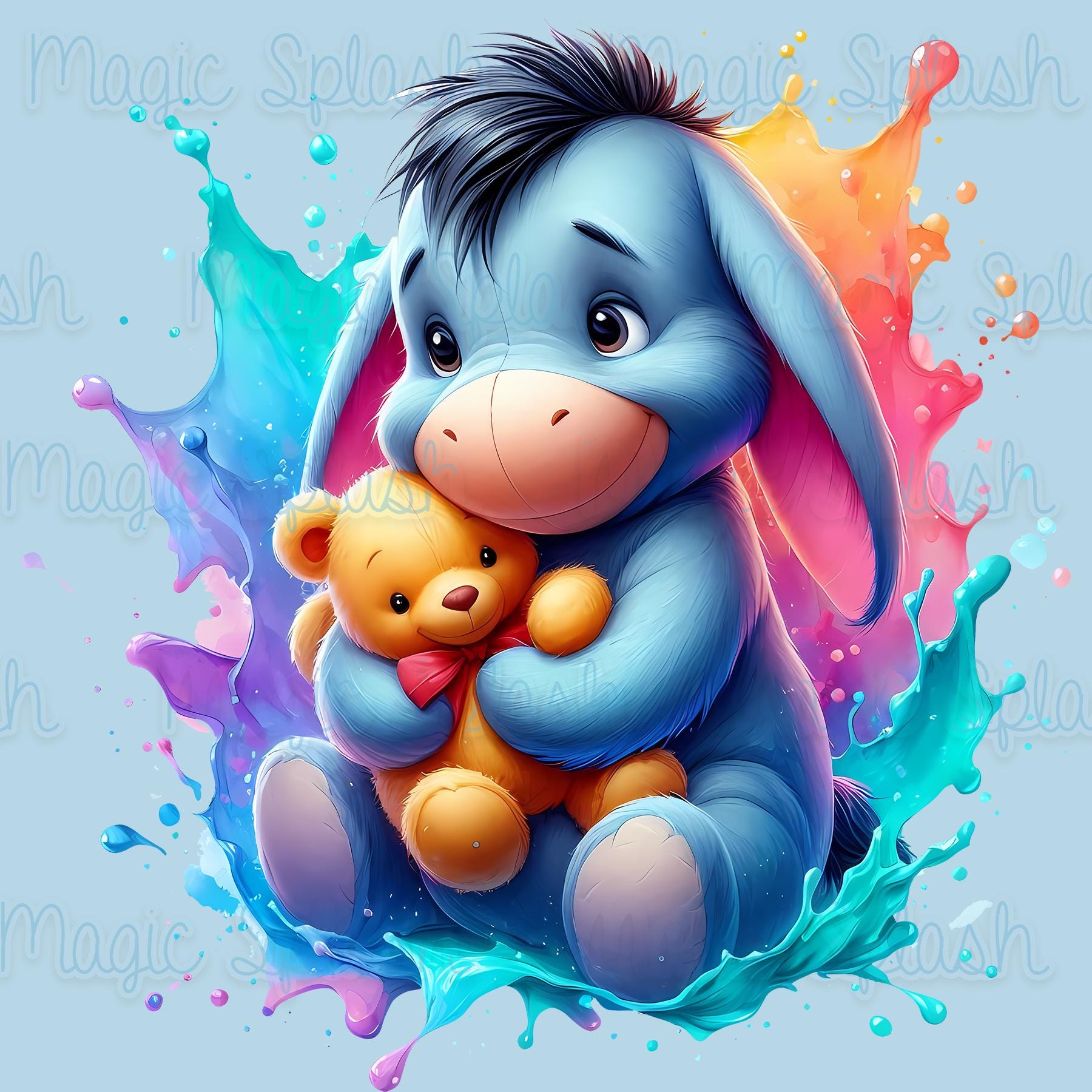 Baby Eeyore Watercolor Splash PNG: Rainbow Art (digital Download) - Etsy
