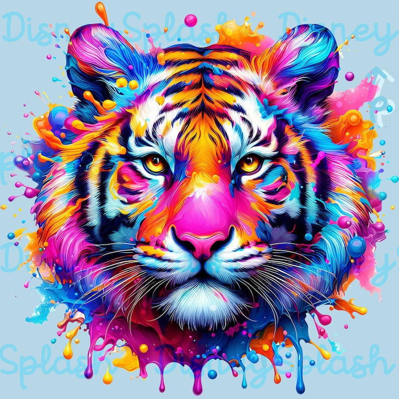 Rainbow Tiger Clipart: Watercolor Splash PNG Image (digital Download ...