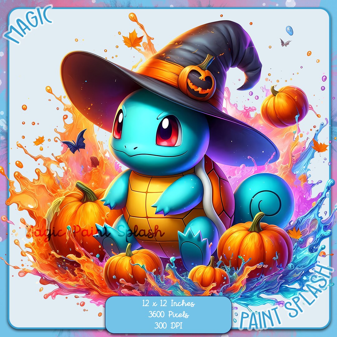 Halloween Squirtle Clipart: Watercolor Rainbow Splash (PNG Digital ...