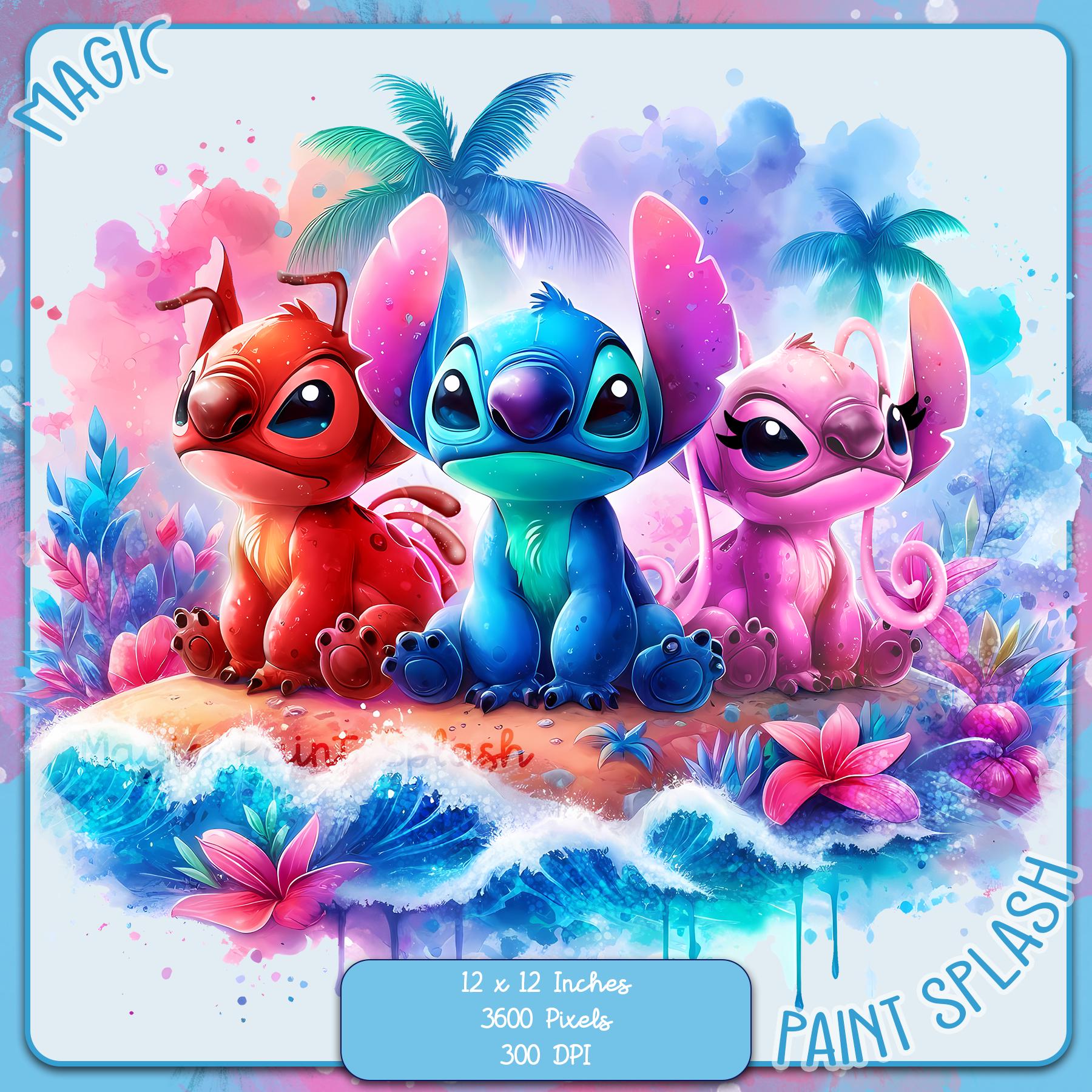 Stitch, Leroy & Angel Watercolor PNG: Beach Theme Clipart (digital ...