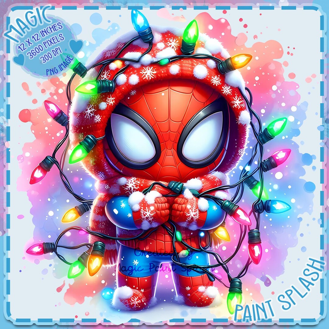 Cute Spidey Christmas Lights Watercolor Splash, Clipart Images ...