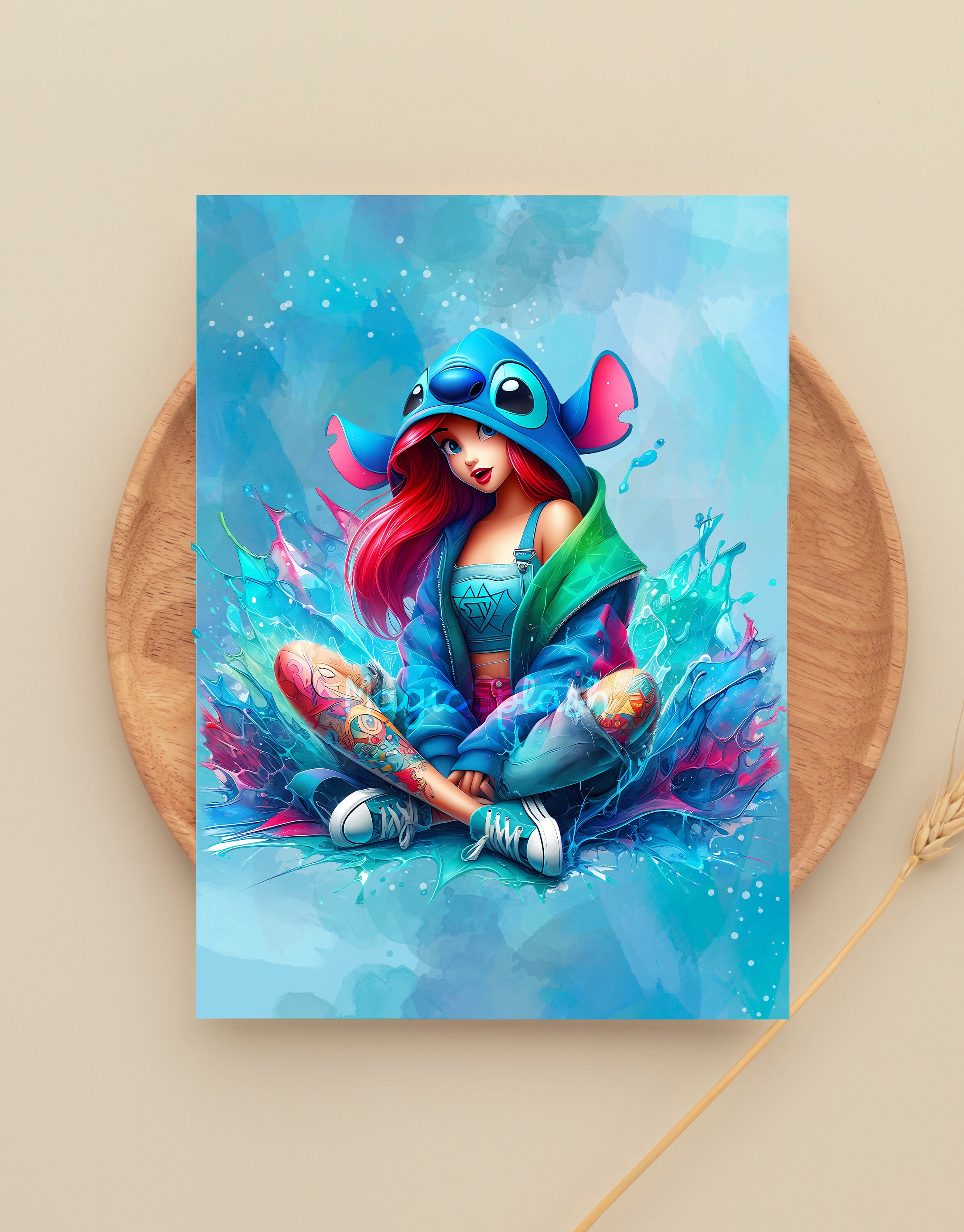 5 Ariel in Stitch Hoodie PNG: Watercolor Splash Clipart Bundle (digital ...