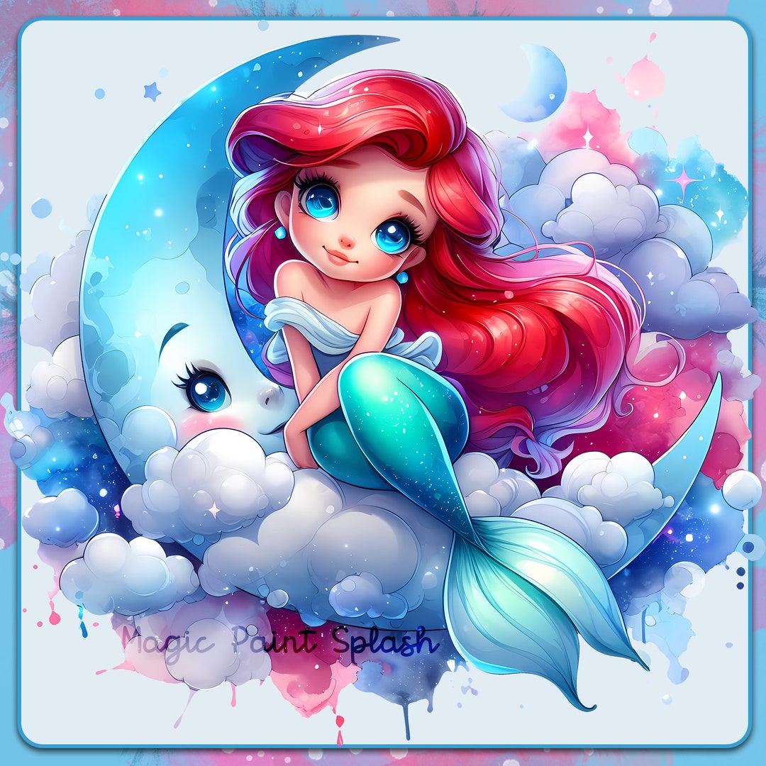 Ariel Moon Watercolor Splash, Clipart Images, Graphics and Artwork ...