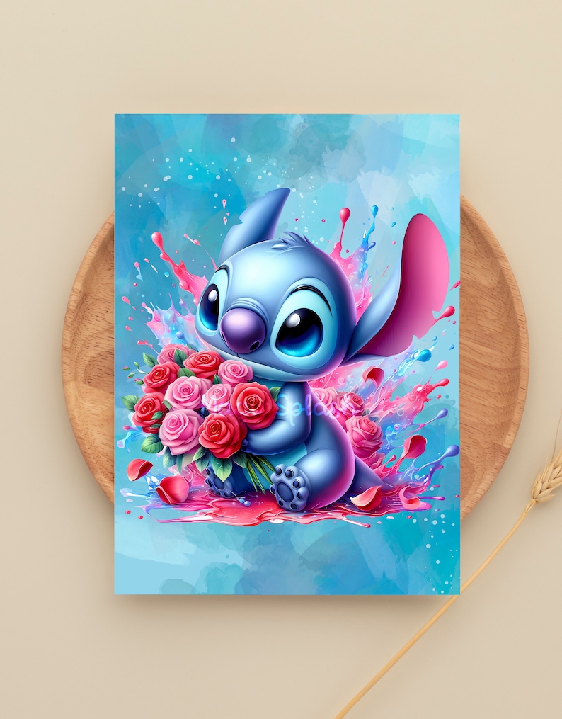 Stitch Floral W/ Roses Watercolor Splash, Clipart Images, Graphics and ...