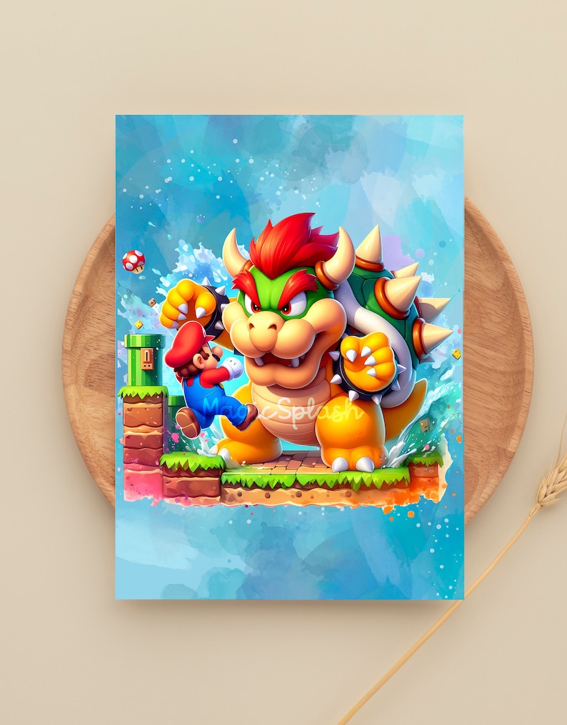 Mario Vs Bowser Clipart: Watercolor Gaming PNG Image (digital Download ...