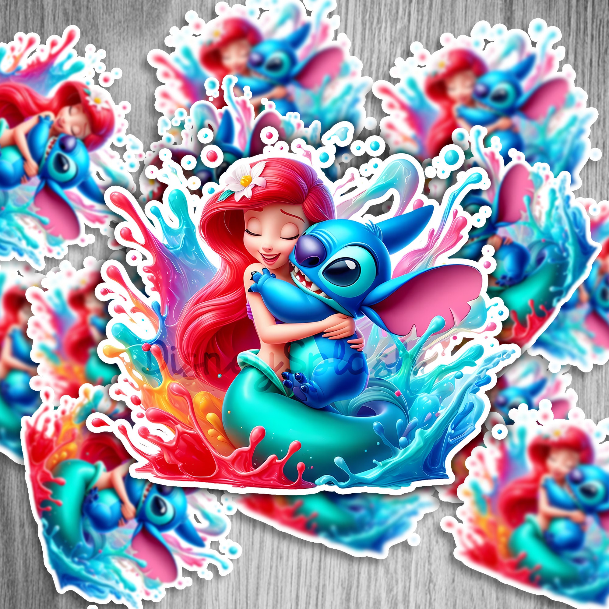 Ariel and Stitch Hug Clipart: Watercolor Splash PNG (digital Download ...