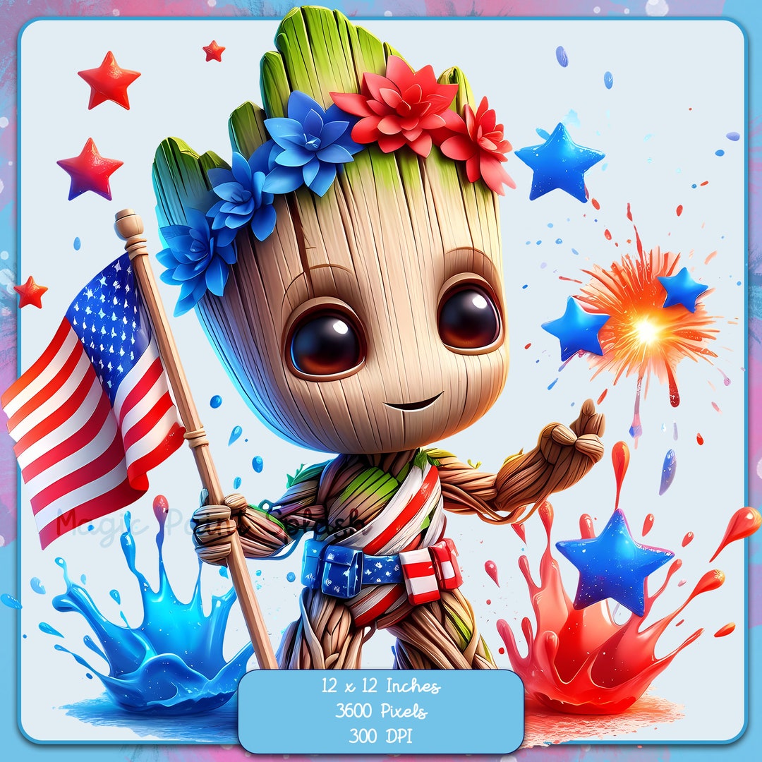 Baby Groot 4th of July Watercolor Splash, Clipart Images, Graphics and ...