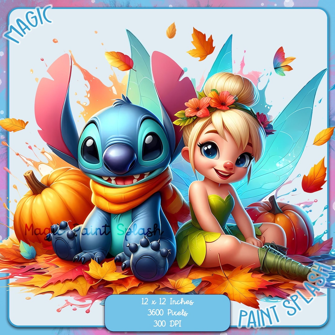 Tinkerbell and Stitch Fall, Watercolor Splash PNG File , Clipart Images ...