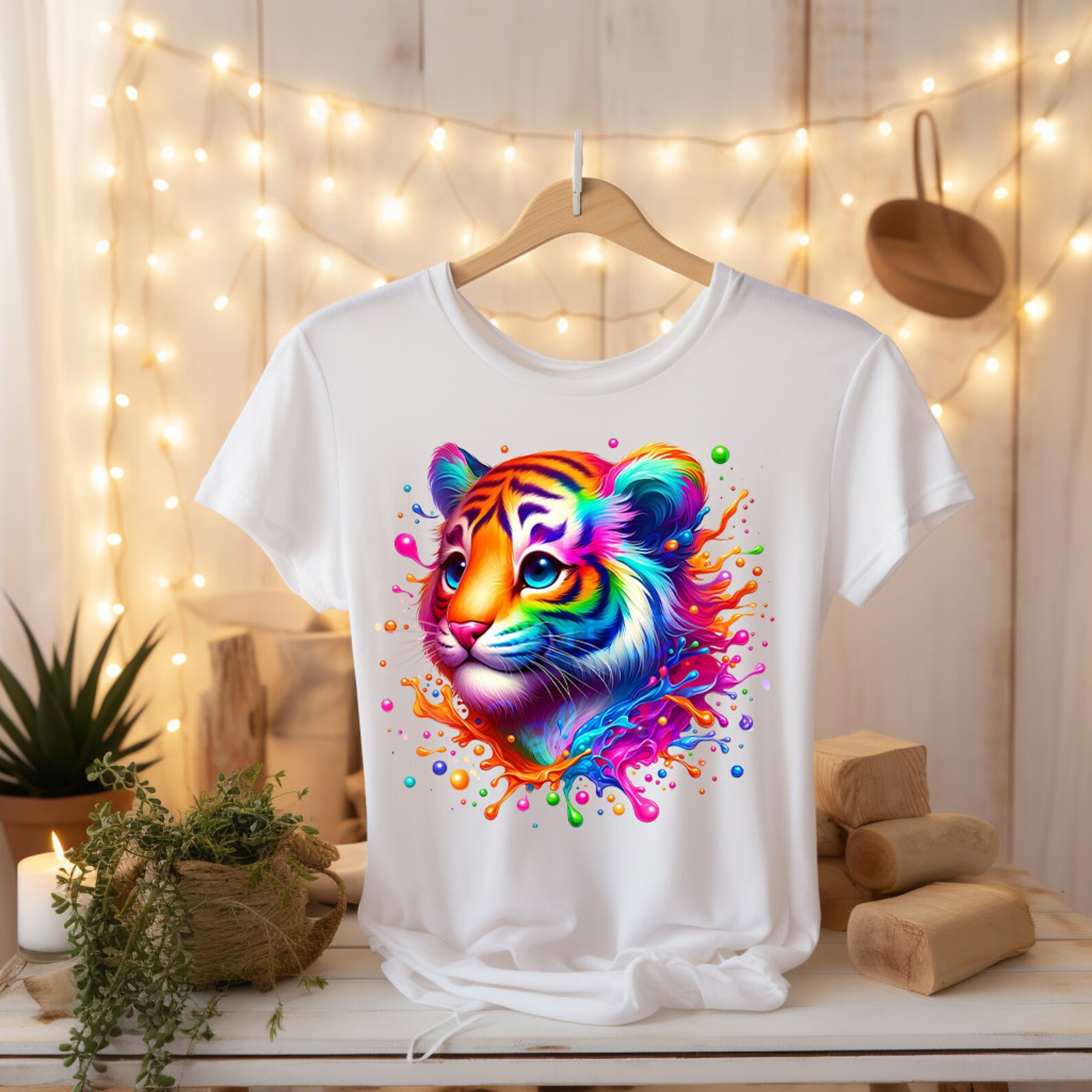 Rainbow Tiger Cub Watercolor Clipart: Splash PNG Image (digital ...