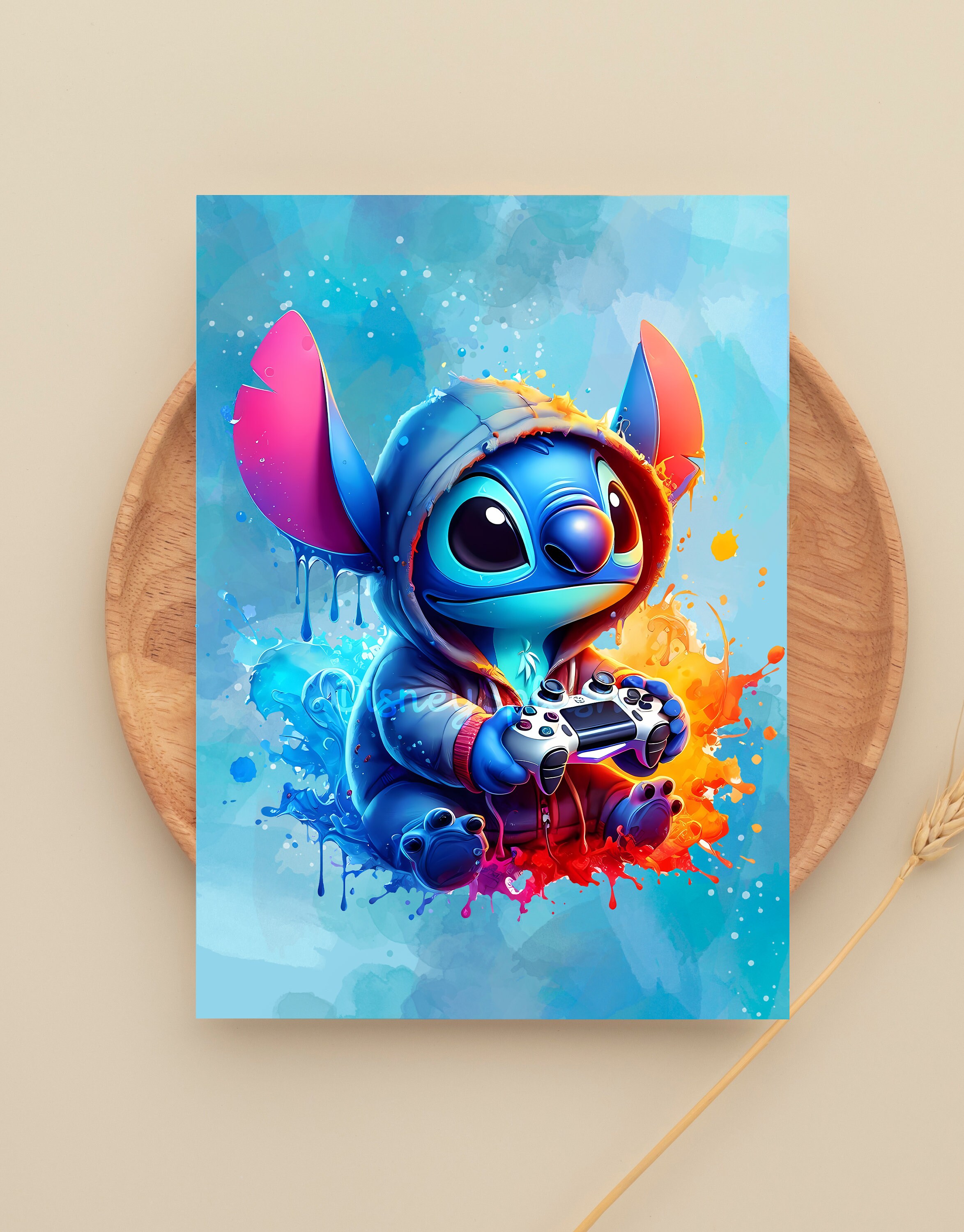 Stitch Gamer Clipart, Watercolor Splash PNG (digital Download) - Etsy