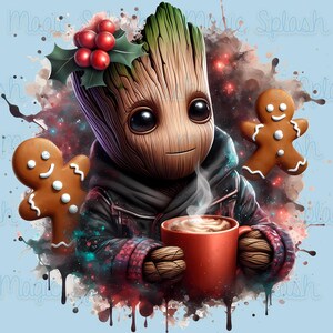 Christmas Groot Watercolor PNG, Holiday Character Clipart (digital ...