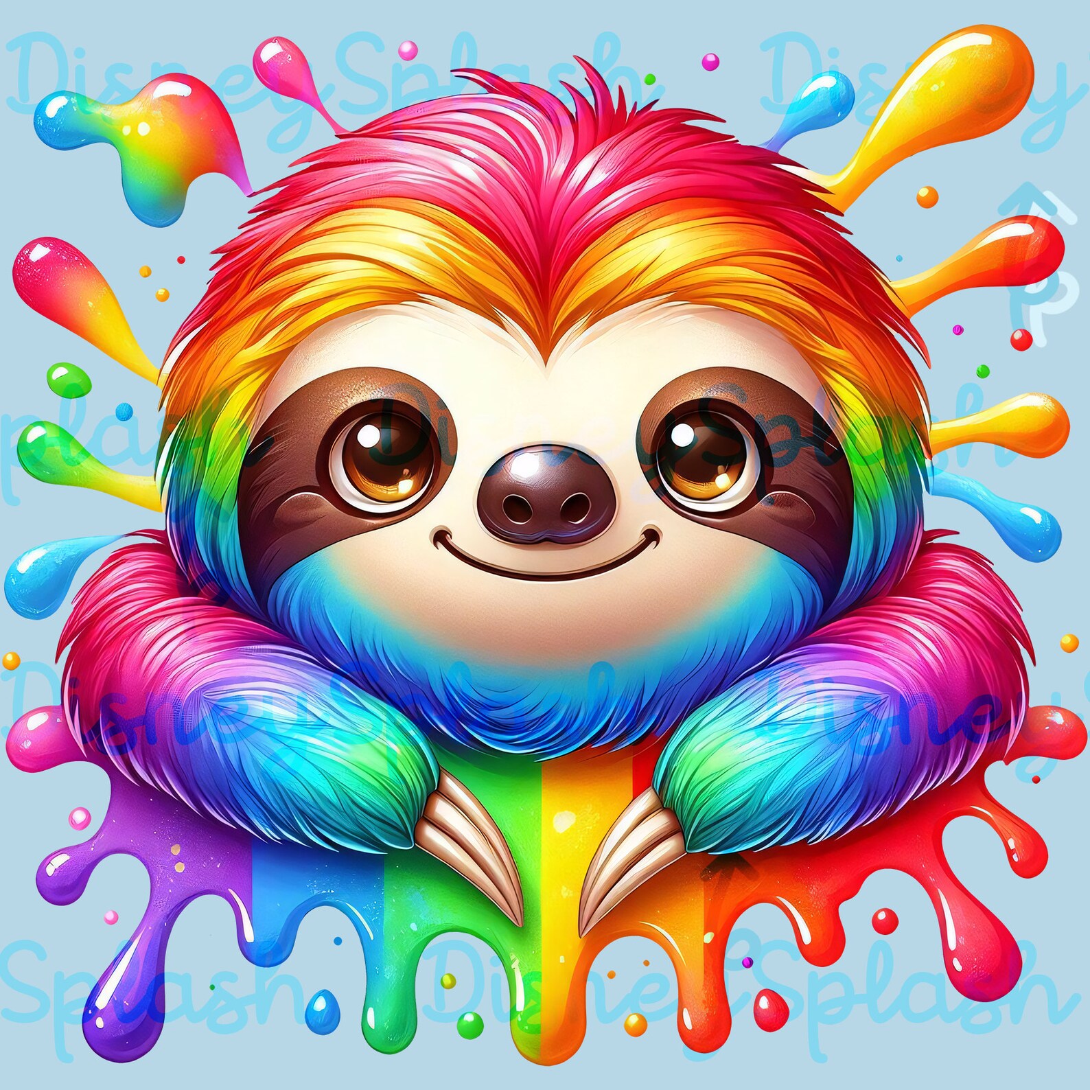 Rainbow Sloth Watercolor Splash PNG: Clipart Image (digital Download ...