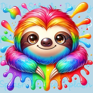 Rainbow Sloth Watercolor Splash, Clipart Images, Graphics and Artwork ...