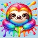 Rainbow Sloth Watercolor Splash, Clipart Images, Graphics and Artwork ...