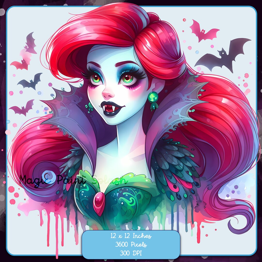 Vampire Ariel Watercolor PNG, Gothic Princess Art (digital Download) - Etsy