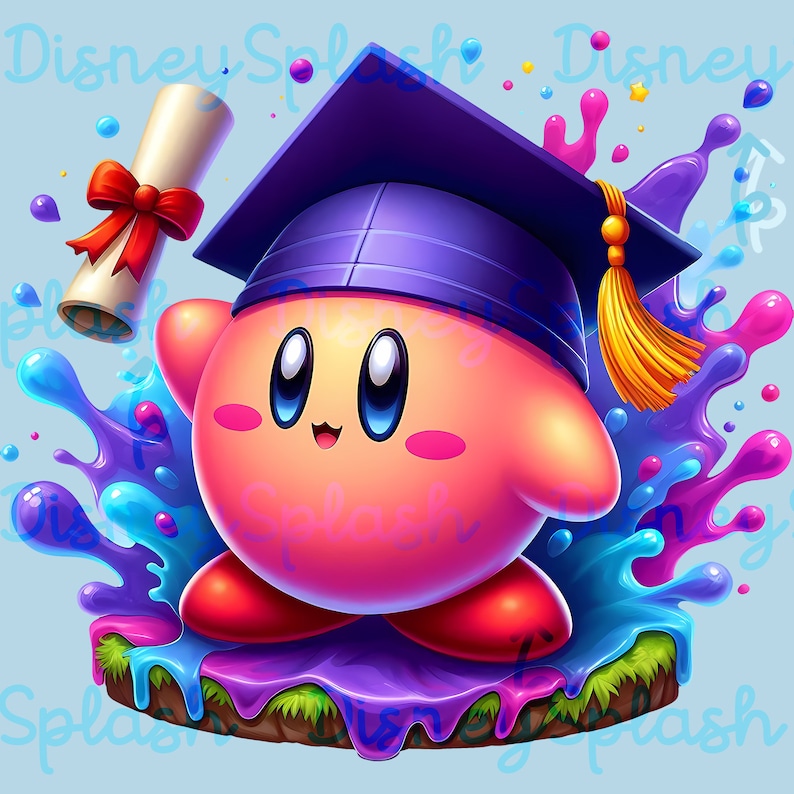 Kirby Graduation Clipart: Rainbow Watercolor Splash (PNG Digital ...