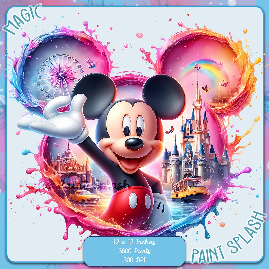 Mickey Watercolor Splash, Clipart Images, Graphics and Artwork, Rainbow ...