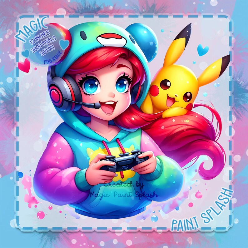Ariel Gamer Clipart: Watercolor Splash PNG Image (digital Download ...
