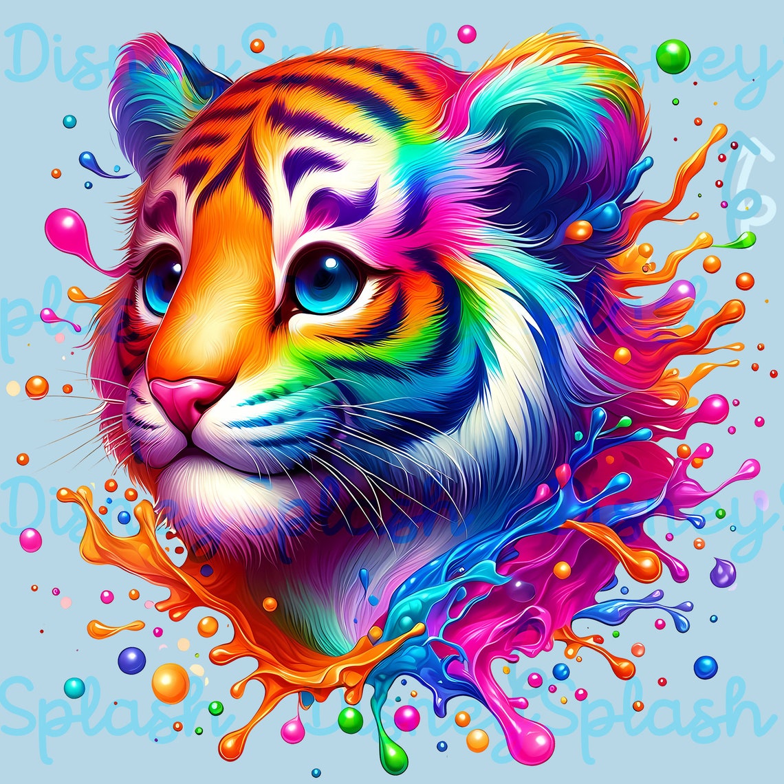 Rainbow Tiger Cub Watercolor Clipart: Splash PNG Image (digital ...