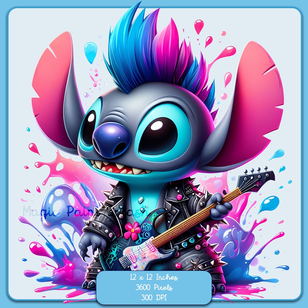 Stitch Punk Rock Watercolor Splash, Clipart Images, Graphics and ...