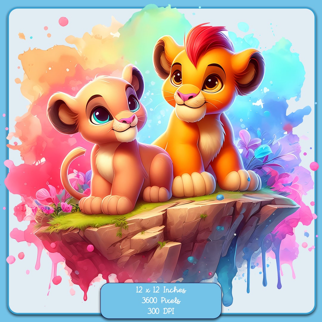 Simba and Nala Cubs Watercolor Splash, Clipart Images, Graphics and ...
