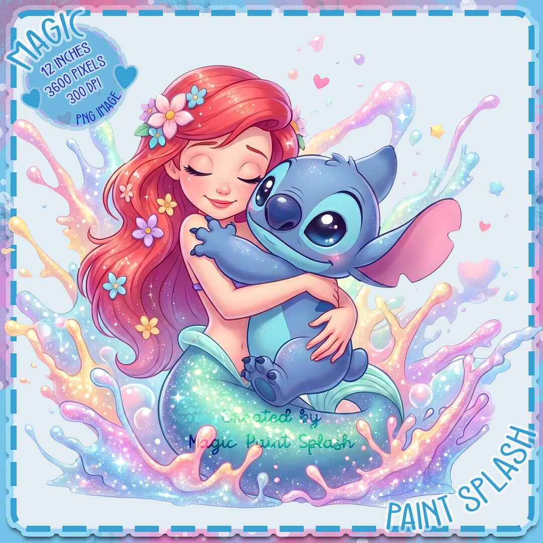 Ariel and Stitch Hug: Watercolor Clipart PNG (digital Download) - Etsy