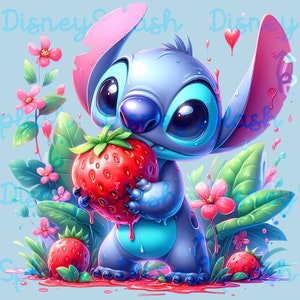 Stitch Floral W/ Strawberries Watercolor Splash, Clipart Images ...
