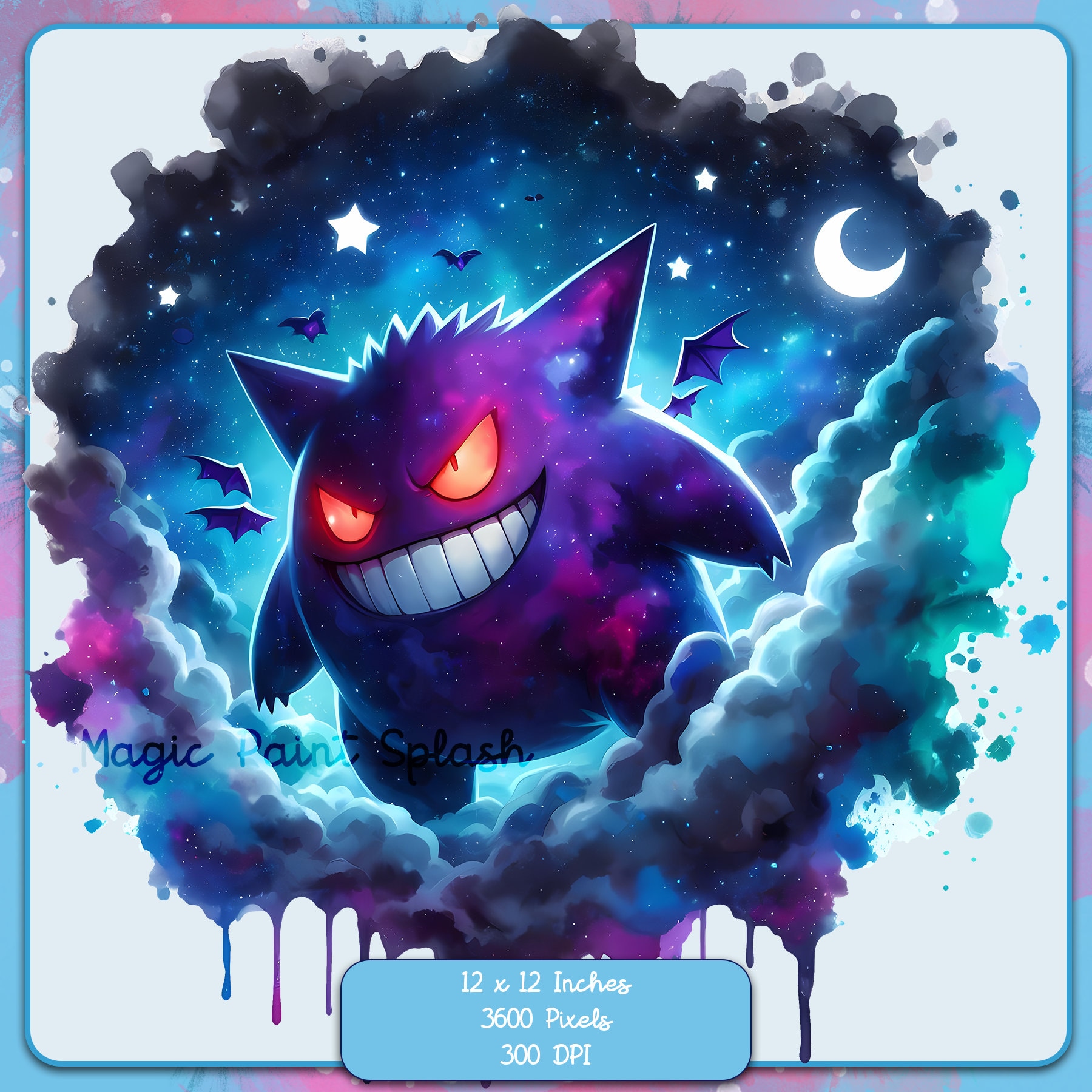 Gengar in Clouds PNG: Rainbow Watercolor Clipart (digital Download) - Etsy
