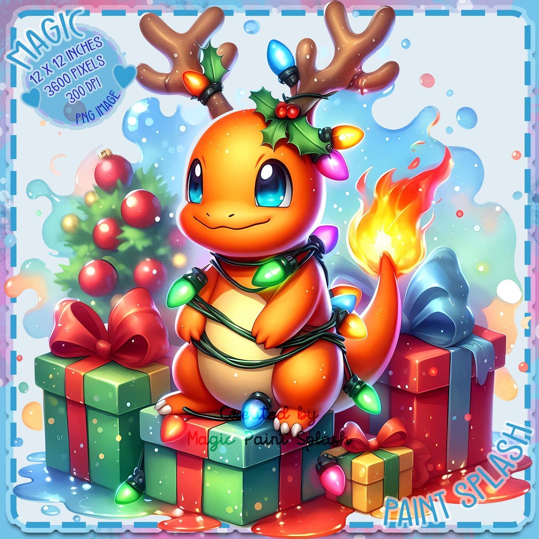 Christmas Charmander PNG: Watercolor Holiday Clipart (digital Download ...