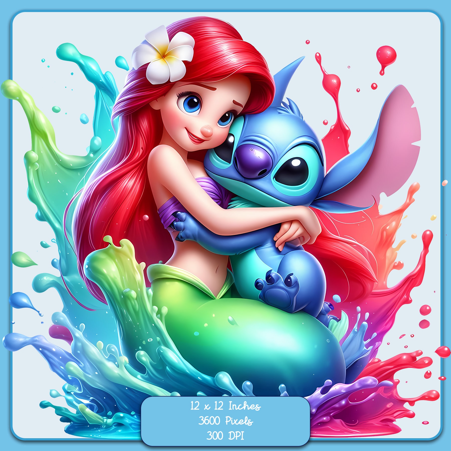 Ariel and Stitch Watercolor Splash, Clipart Images, Graphics and ...