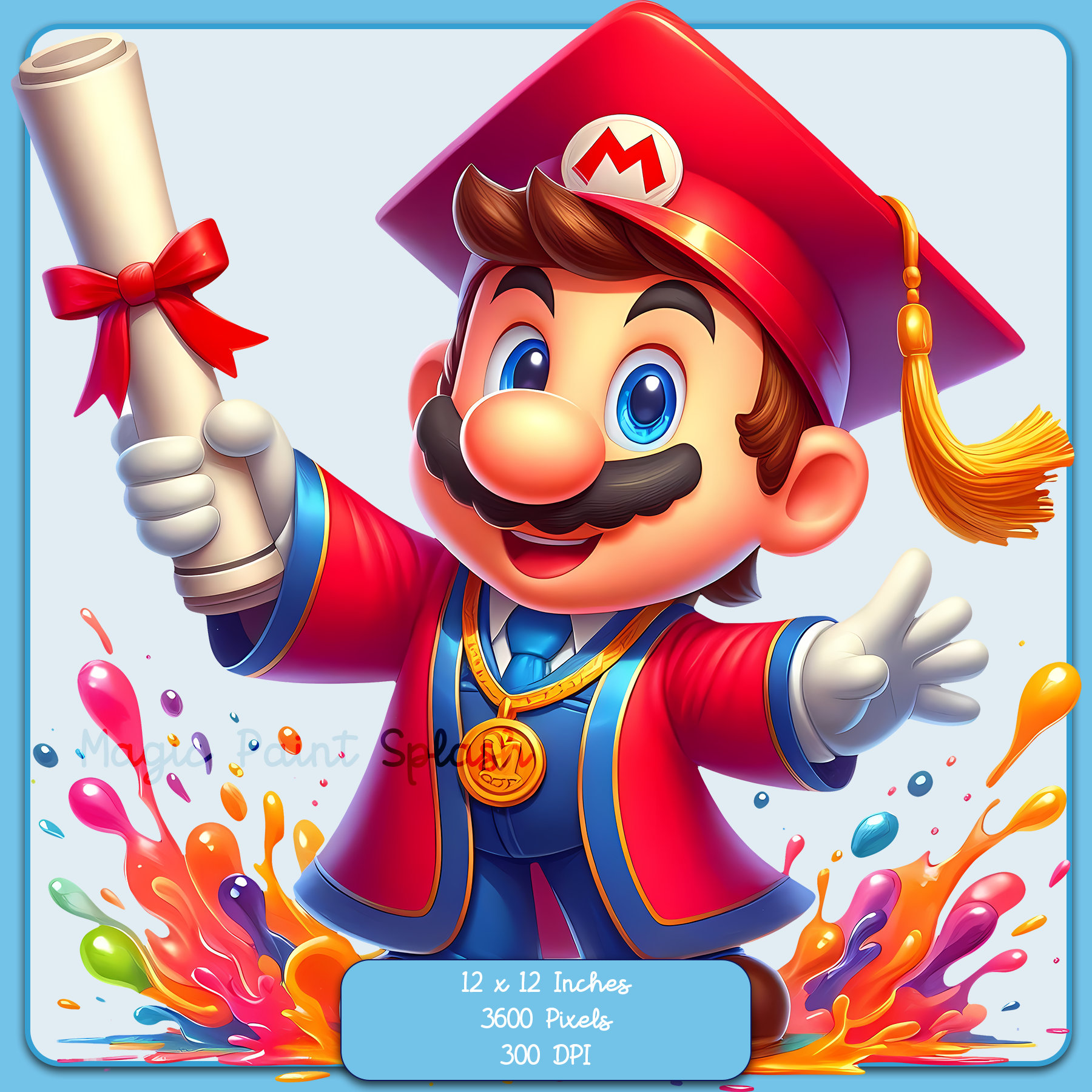 Mario Graduation Diploma Clipart: Rainbow Splash PNG (digital Download ...