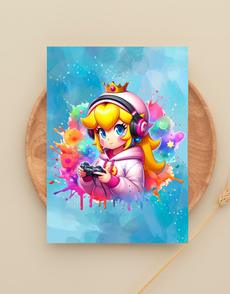 Princess Peach Gamer Clipart: Watercolor Splash PNG (digital Download ...