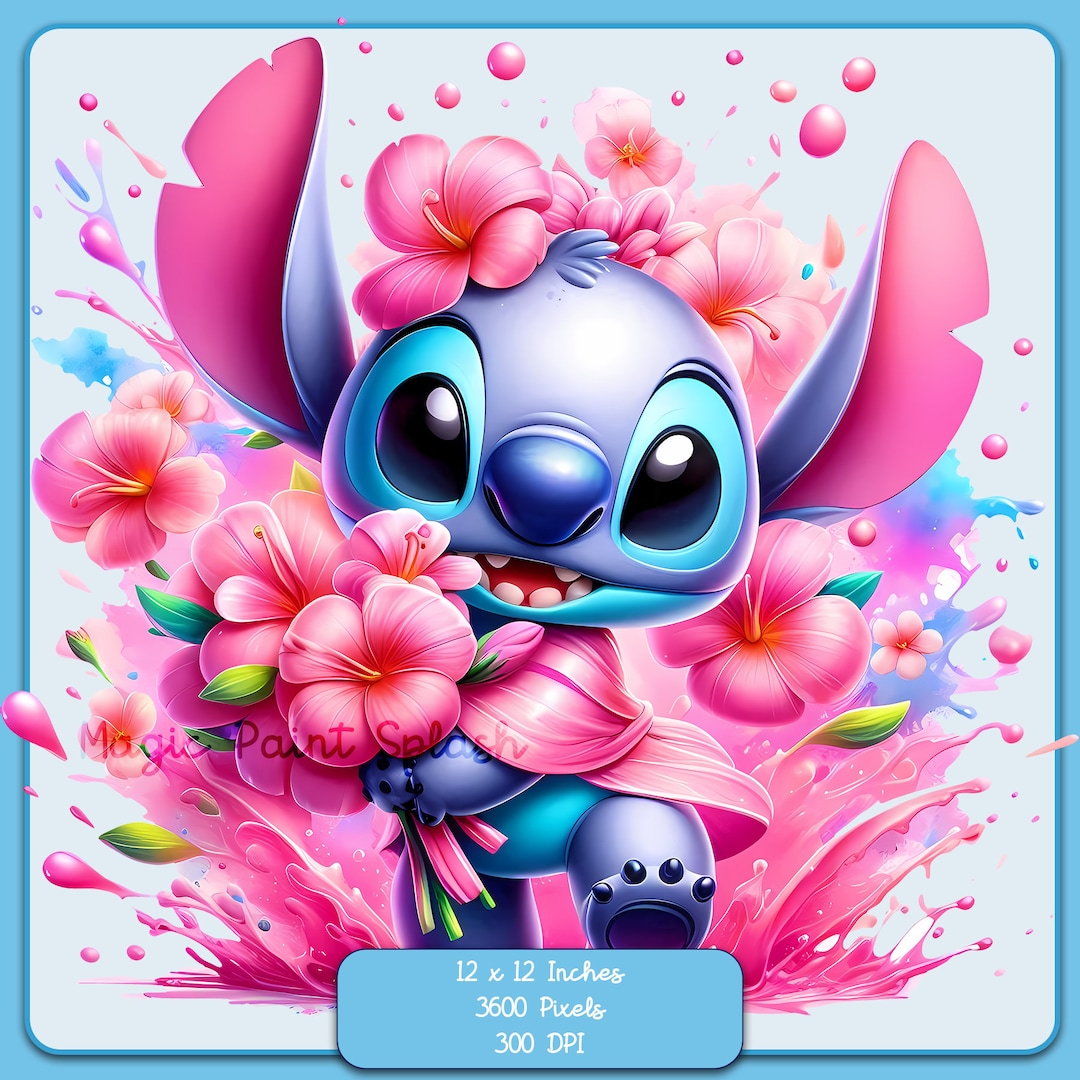 Pink Stitch Stitch W/ Flowers Watercolor Splash, Clipart Images ...